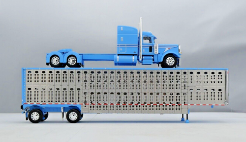 DCP 1/64 Baby Blue White Peterbilt 389 Wilson Livestock Trailer 60-1787 ...