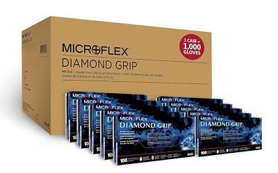 Microflex MF300L-CASE Diamond Grip Large Disposable Latex Gloves - 1 ...