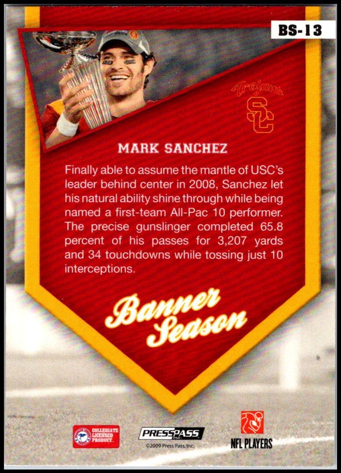 2009 Press Pass #BS-13 Mark Sanchez - Banner Season FREE SHIPPING! | eBay
