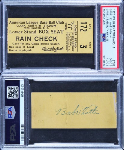Yankees Babe Ruth Signed 9/11/1926 Ticket Stub Ticket Grade 2 Auto 8 ...