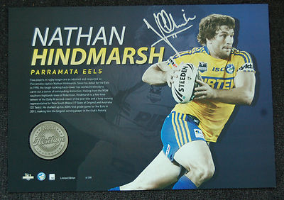 NATHAN HINDMARSH PARRAMATA EELS HAND SIGNED NRL PLAYER MEDAL LIMITED ...