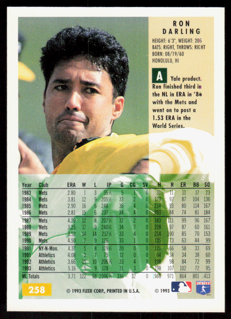 1994 Fleer - #258 Ron Darling for sale online | eBay