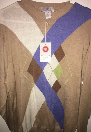 Bobby Chan Silk Cotton Argyle Long Sleeve Sweater Shirt Mens Large Msrp ...