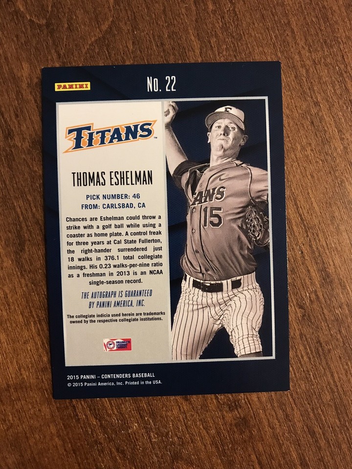 Thomas Eshelman 2015 Contenders Auto #22 Cal State Titans Houston ...