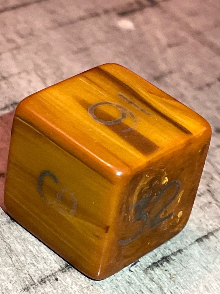 Old backgammon marbled bakelite doubling cube (number touchup need ...