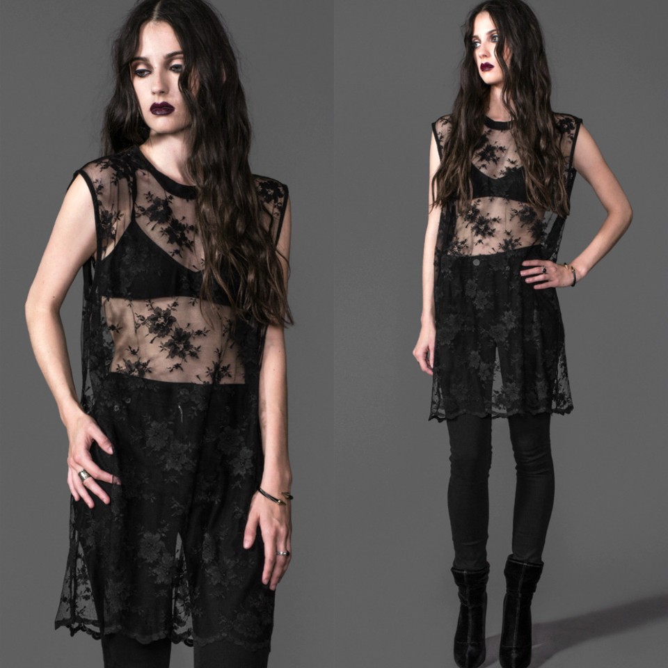 LIP SERVICE WIDOW SEXY LONG LACE DRESS TOP GOTH STEAMPUNK GOTHIC TUNIC ...