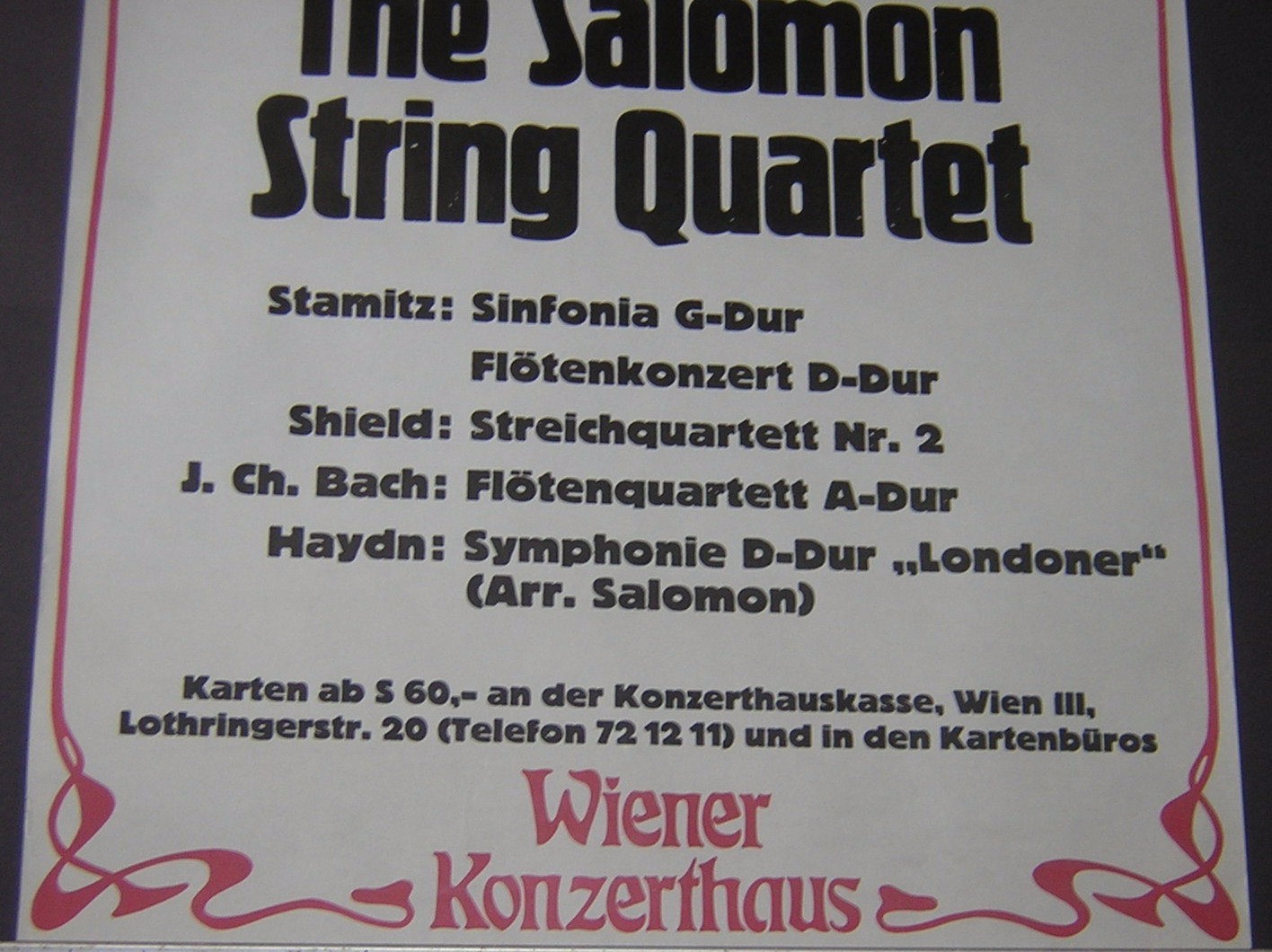 1983. SALOMON STRING QUARTET - EARLY MUSIC CONCERT ORIGINAL POSTER ...