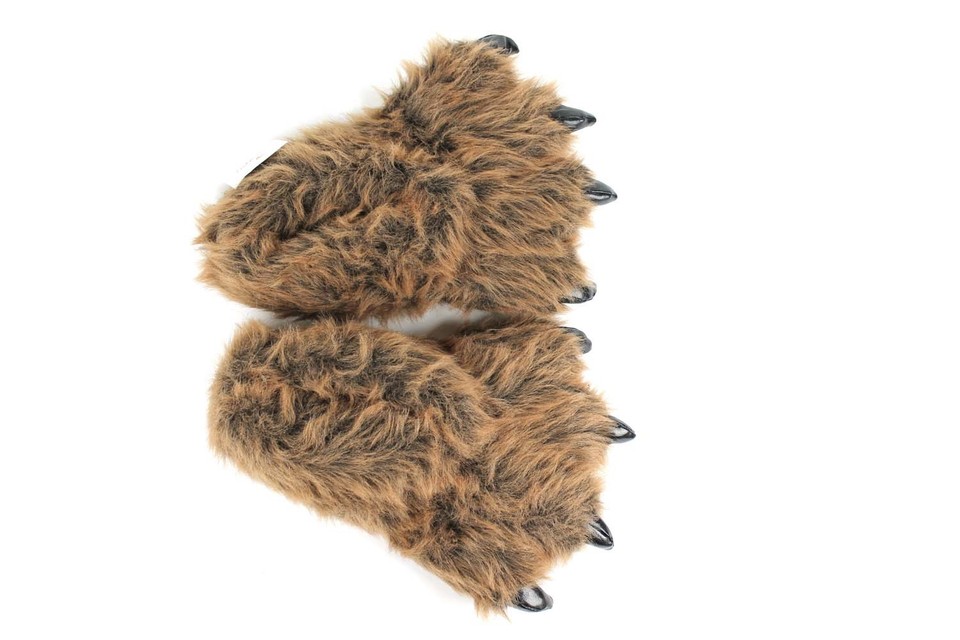Grizzly Bear Paw Slippers - Furry Animal Feet Claw Slippers for Men and ...