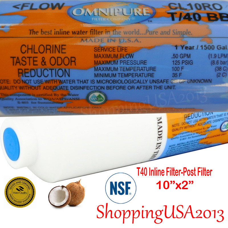 4 Pcs Omnipure T40 1/4" Post Coconut Inline Carbon Filter 10X2" RO ...