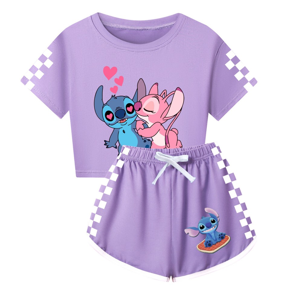 Girls Boys Angel Lilo Stitch T-Shirt Shorts Outfit Kids Casual ...