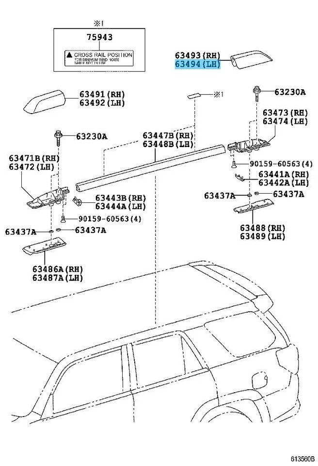 TOYOTA OEM 4RUNNER REAR LEFT ROOF RACK LEG SILVER COVER 63494-35040 ...