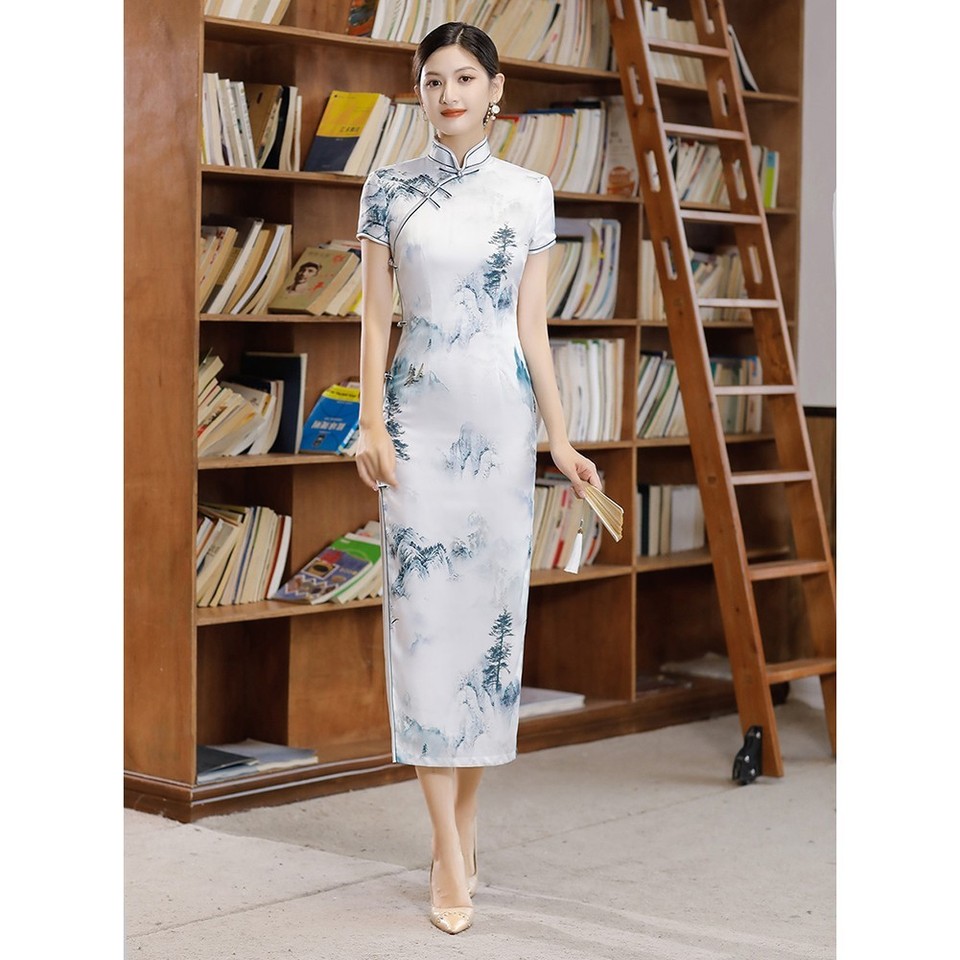 Fashionable Floral Patterned Cheongsam Long Dress Ideal for Club Events ...