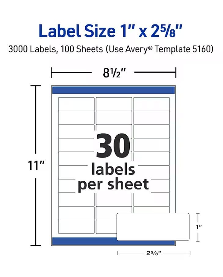 Avery 5160 Easy Peel Address Labels 1 x 2 5/8
