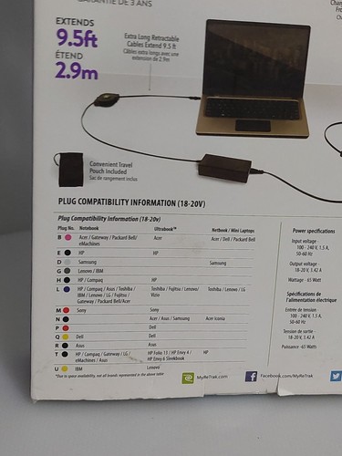 ReTrak Retractable Universal 65W Laptop Charger +13 Adapter Tips | eBay