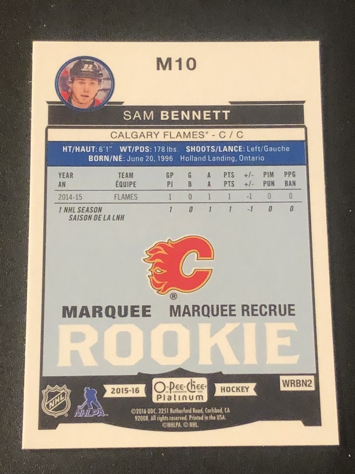 2015-16 O-Pee-Chee Platinum Marquee Rookies Sam Bennett #M10 Rookie | eBay