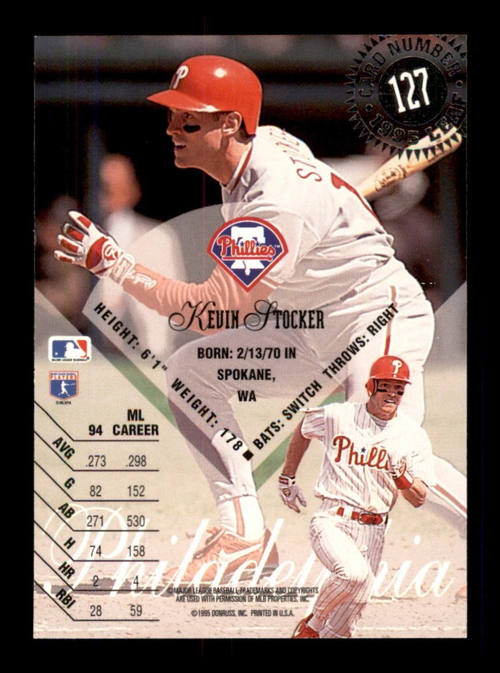 1995 BASEBALL 1995 Leaf Kevin Stocker Philadelphia Phillies #127 1 | eBay