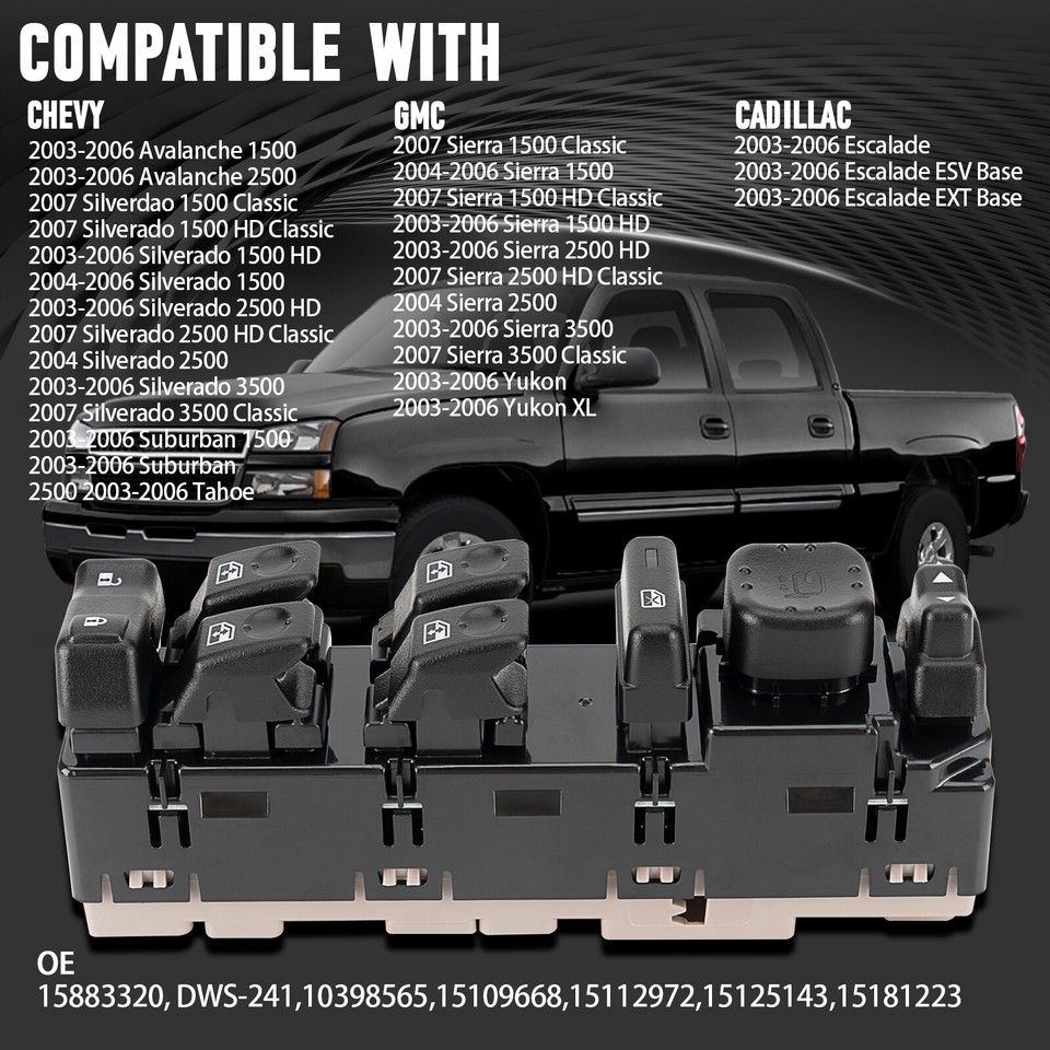 Power Window Switch Front Driver Left Side Black Fit GM Chevy Silverado ...