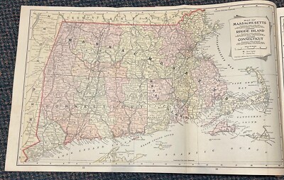 1902 Massachusetts Connecticut Rhode Island state map - large size 21 x ...