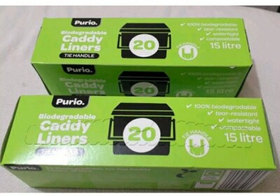 🍃🍀Purio 40 bags Biodegradable Caddy liners tie handle 15 litre🍀🍃 | eBay