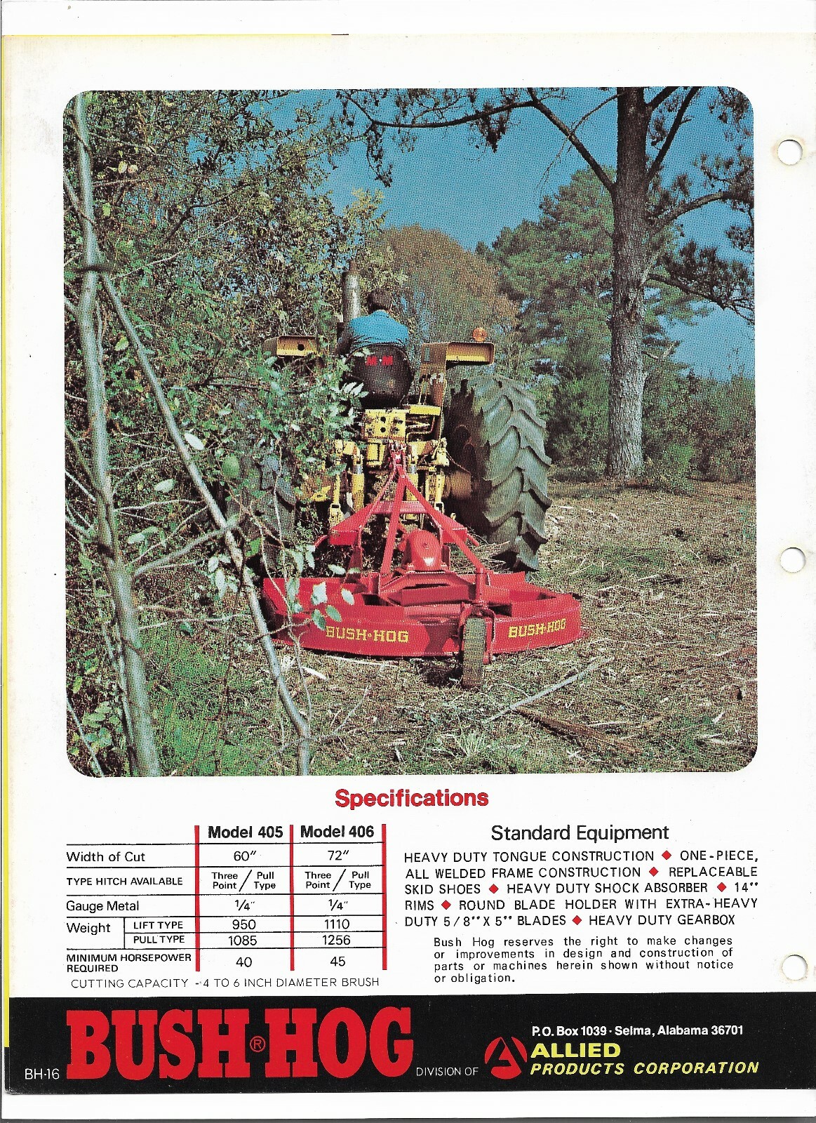 Original Bush Hog Models 405 406 Heavy Duty Rotary Cutter Sales ...