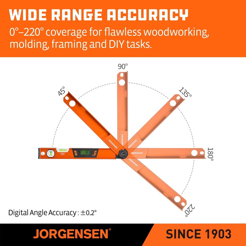 JORGENSEN Digital Angle Finder, Multi Angle Finder Tool with Backlit ...