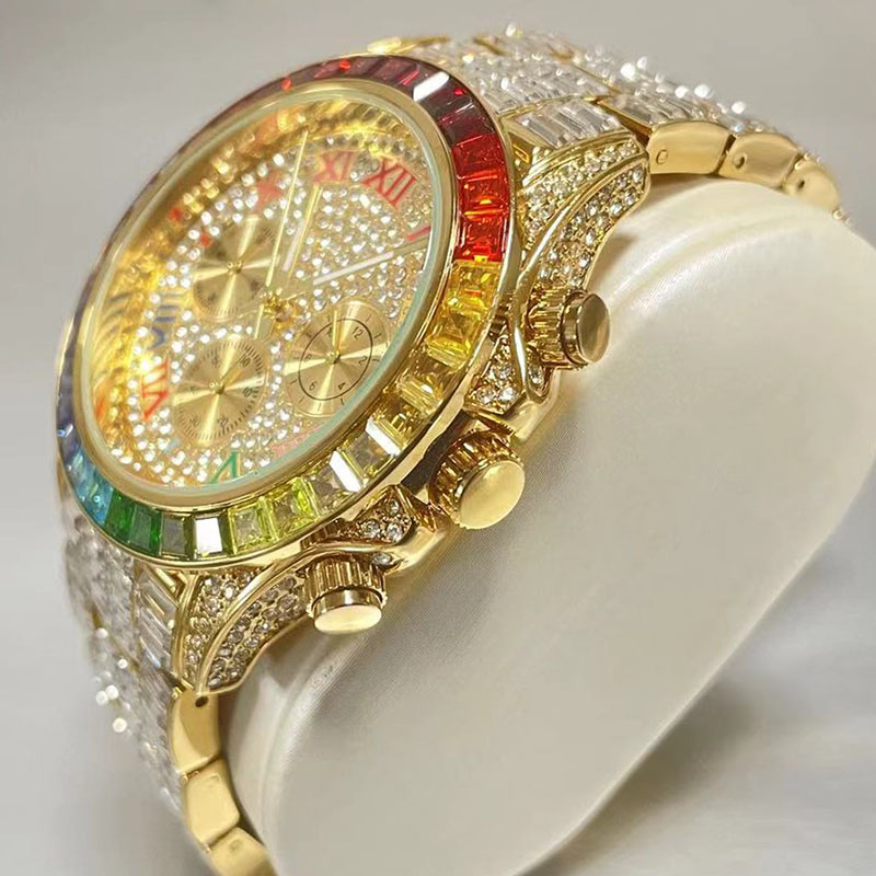 Luxury Colorful Chronograph Bling King Ice out Men's Watch Iced VVS Cz ...