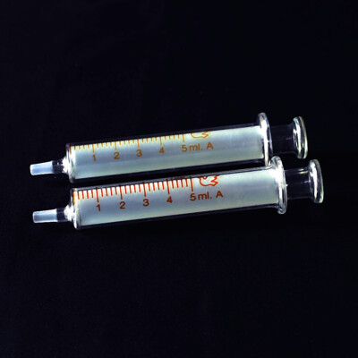 2PCS 5ml Glass Syringe Large Diameter Injector Glass Sampler NEW | eBay