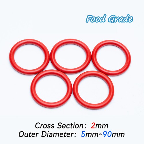 10 x Lebensmittelecht Silikon O Ring Dichtringe 2,0 mm Schnurstärke 5 ...