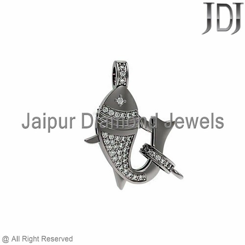 925 Sterling Silver Natural Pave Diamond Lobster Fish Lock Clasp ...