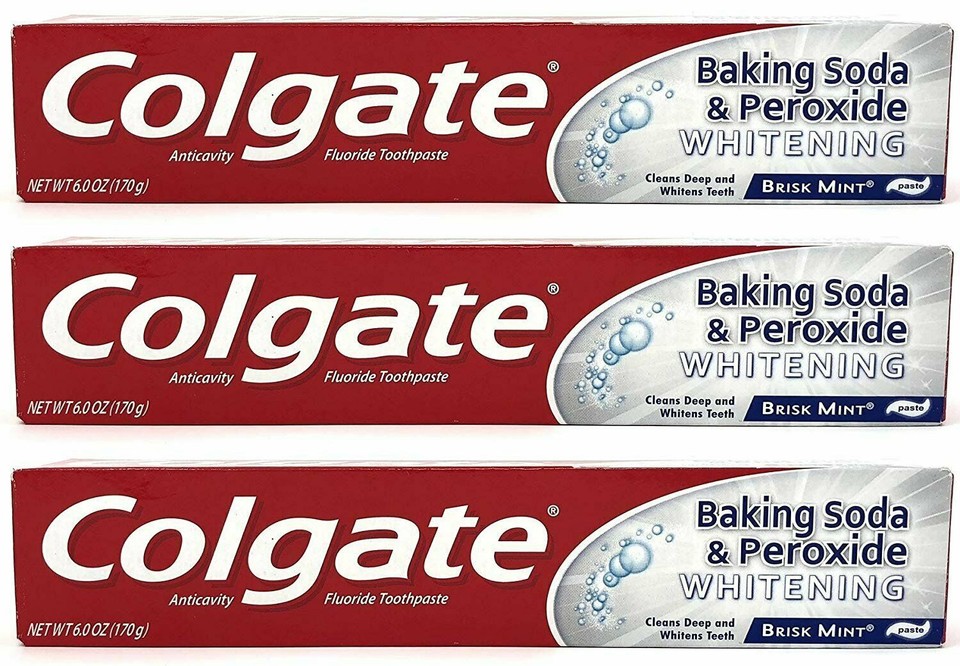 Colgate Whitening Toothpaste Baking Soda and Peroxide Brisk Mint 6 Oz ...