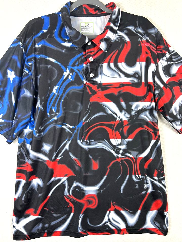OBNOXIOUS GOLF Mens XL Polo Shirt THE FLAG American OG Loud Red White ...