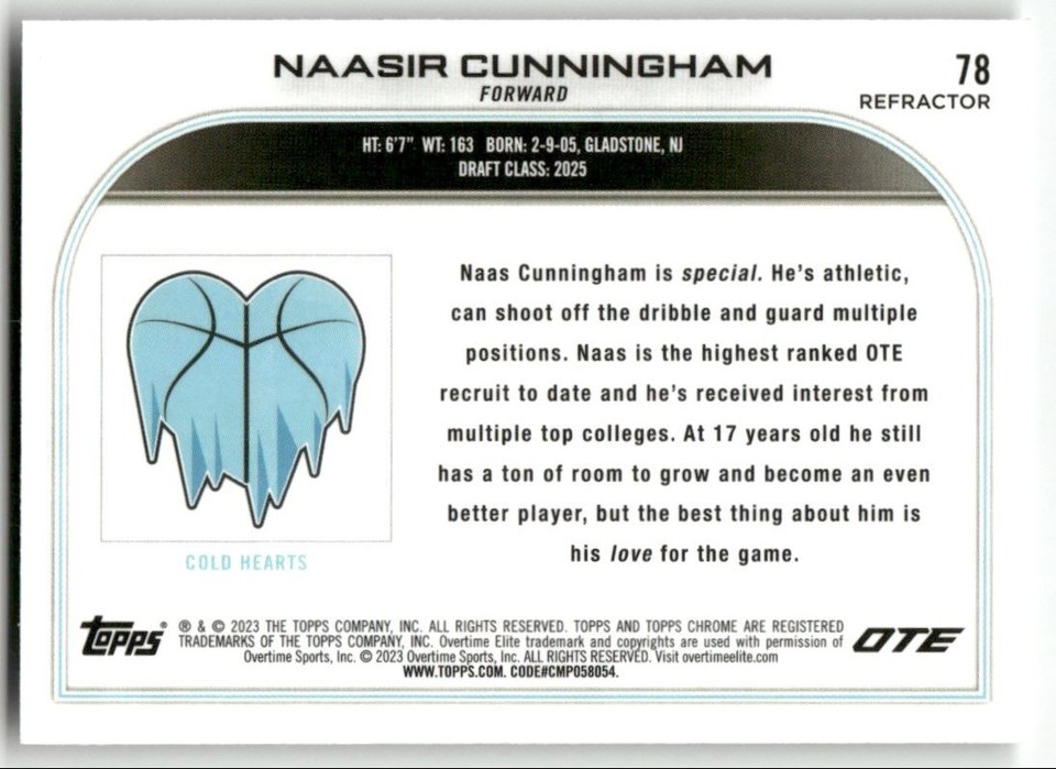 Naasir Cunningham 2022-23 Topps Chrome Overtime Elite Refractor #78 RC ...