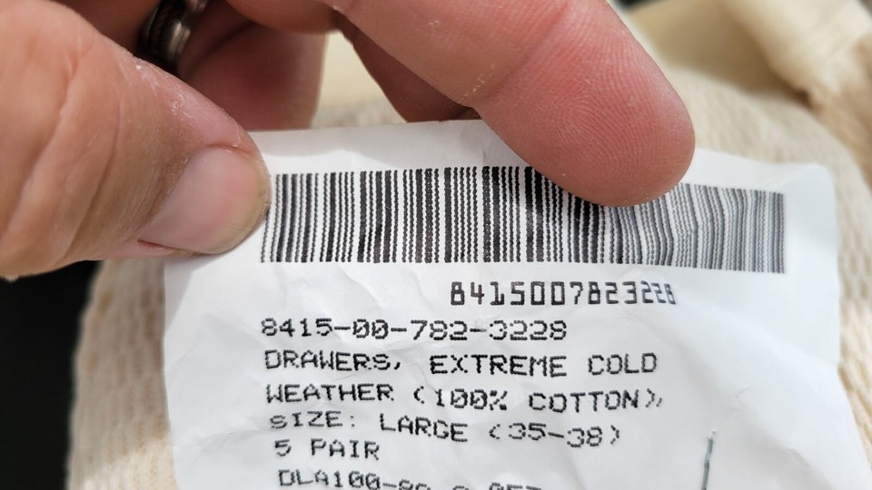 US Military EXTREME COLD WEATHER DRAWERS 8415-00-782-3228 Size Large ...