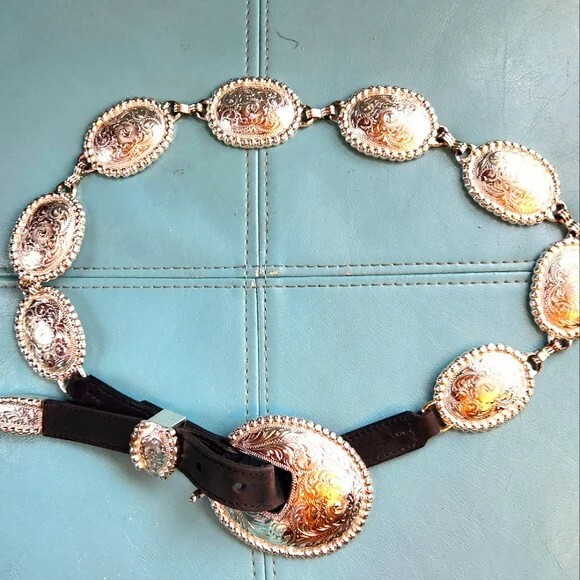 Tony Lama Leather & Sterling Silver Concho Belt Size … - Gem