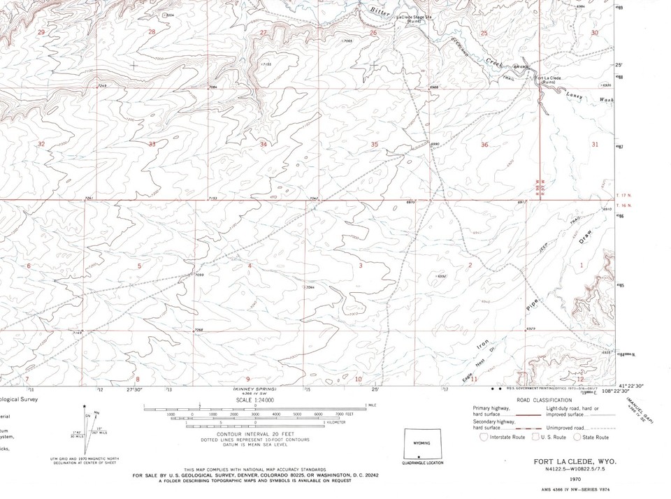Fort La Clede Quadrangle Wyoming 1970 USGS Topo Map 7.5 Minute ...