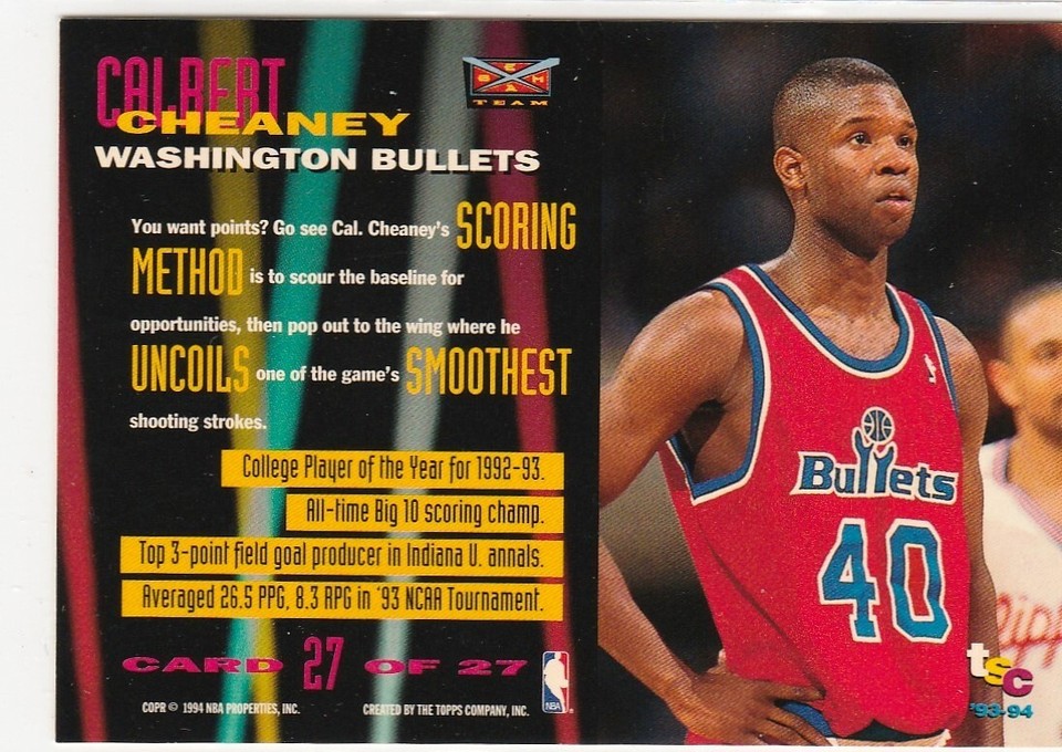 1993-94 Stadium Club Beam Team #27 Calbert Cheaney RC 058-C | eBay