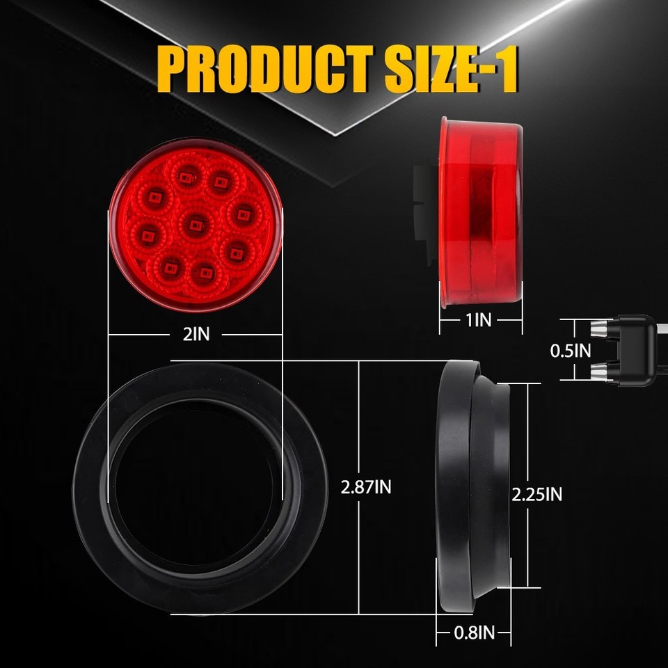 5/10Pcs 2" Inch 9LED Round Clearance Side Marker Lights Truck Trailer ...