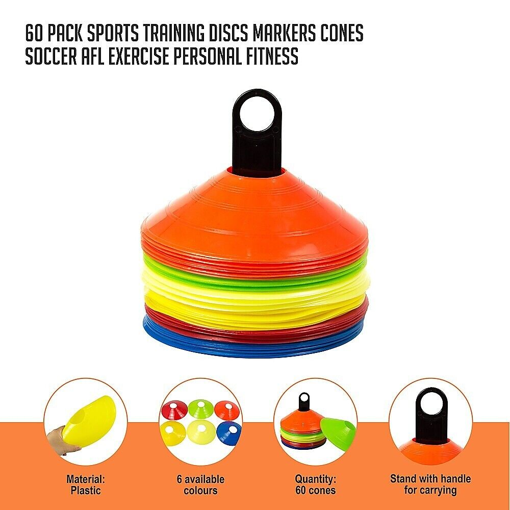 60 Pack Sports Training Discs Markers Cones Soccer AFL Exercise ...