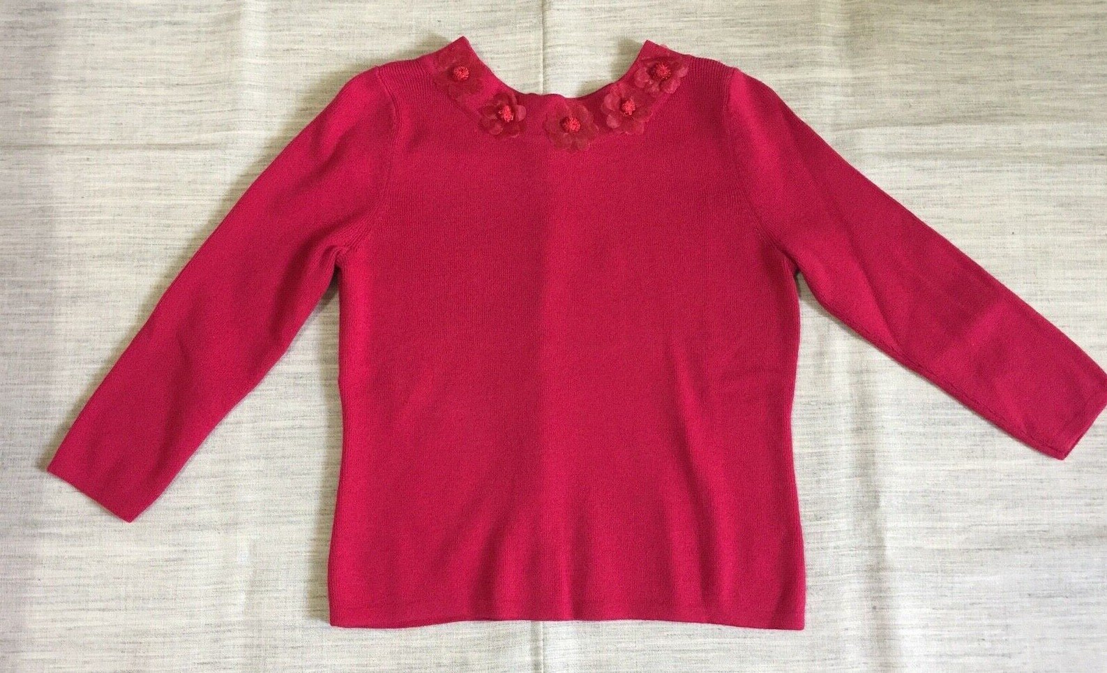 Women's cotton red sweater crop top knit 3/4 sleeve sweater size PM | eBay