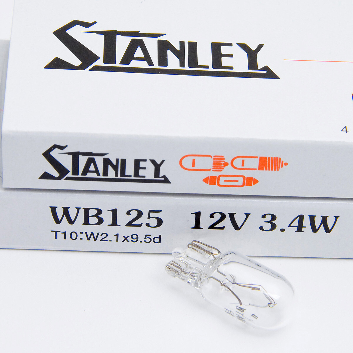 Stanley WB125 12V 3.4W T10 W2.1X9.5D Clear Auto Bulb, Quantity=1 Bulb ...