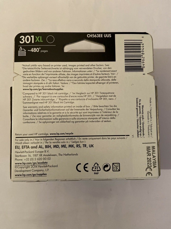 Genuine Original HP 301XL Black CH563EE Printer Ink Cartridge - 2023 | eBay