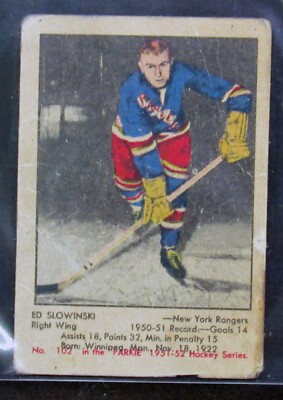 1951-52 Parkhurst Ed Slowinski Rookie Card #102 - New York Rangers | eBay