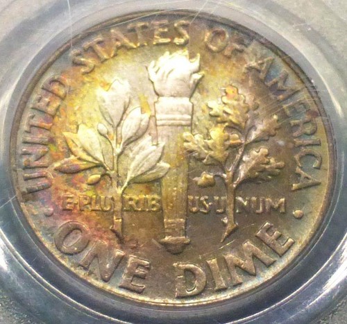 1964 PCGS MS 66 Dime, Pink, Blue & Gray Two-Sided Color Tone, USA 10C ...