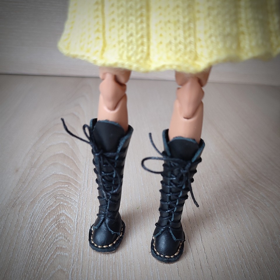 Barbie shoes leather . Barbie black boots handmade. High boots for ...