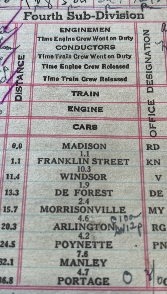 Milwaukee Road Dispatcher Train Sheet LaCrosse River Div. 1st Dist. Feb ...