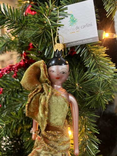 De Carlini Lady Christmas Glass Ornament Sexy Gold, Backless Velvet ...