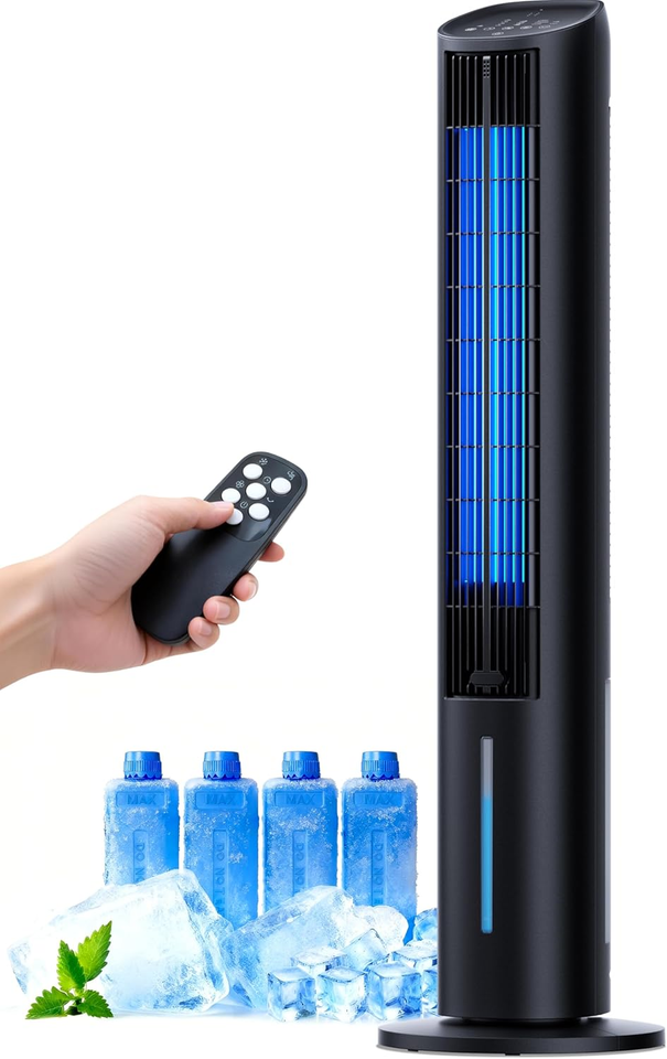 Bladeless Tower Fan Cooling - Portable Air Conditioner with Remote, 3L ...
