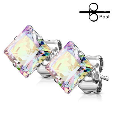 *NEW & SEALED* - High Quality Pair of Square AB Cz Crystal Stud ...