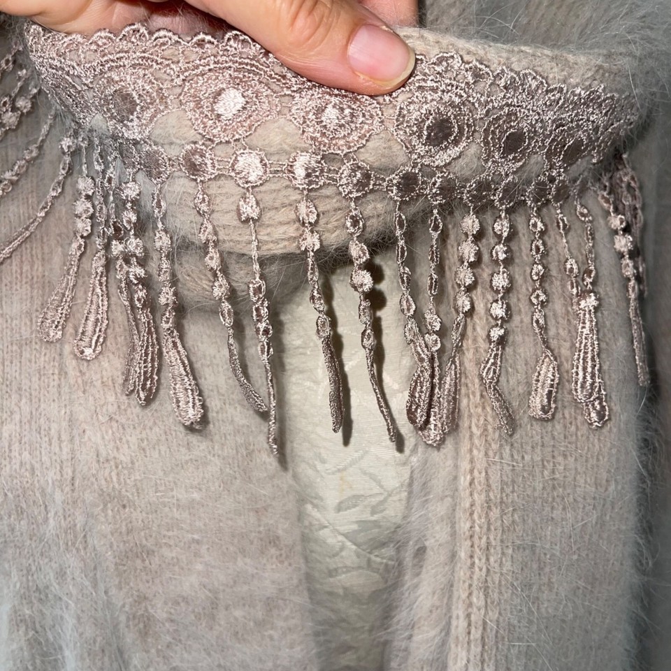 Venesha Sweater Coat Womens Angora Size Medium Vintage Beige Fringed ...