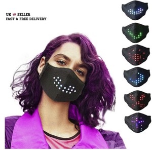 LED Voice Activated Face Mask Mouth USB Rechargeable Luminous Light up ...
